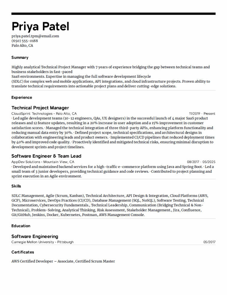 10 Proven Project Manager Resume Examples That Land Interviews - MagicalAPI